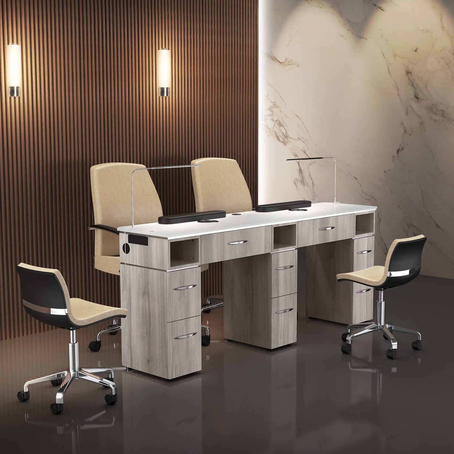 Lexor Double Manicure Nail Table: Maximize Space, Ventilation-Ready